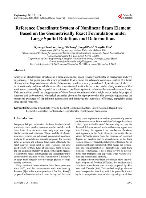 Pdf Reference Coordinate System Of Nonlinear Beam Element Based On The Geometrically Exact