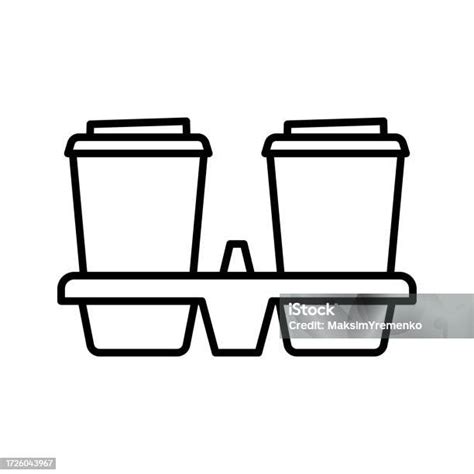 커피 트레이 아이콘입니다 판지 홀더에 있는 2개의 테이크 아웃 종이 커피 컵 갈 커피 아이콘에 대한 스톡 벡터 아트 및 기타