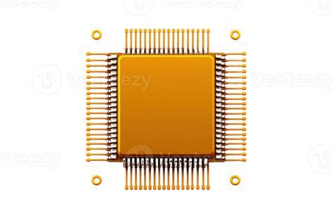 A Close Up Of Gold Microchip With Numerous Pins Extending From Its