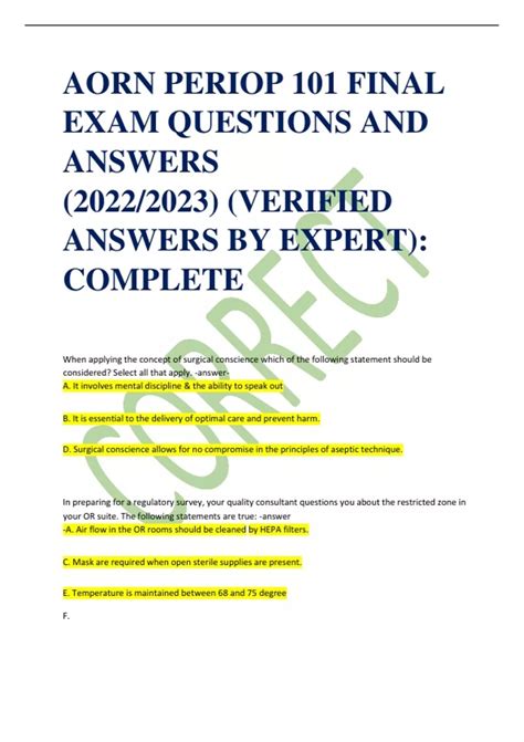 Aorn Periop 101 Final Exam Questions And Answers 2022 2023 Verified