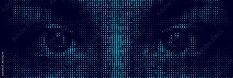 Halftone Letter Binary Code Pattern Forming A Pair Of Eyes Coding Language Symbols Forming A