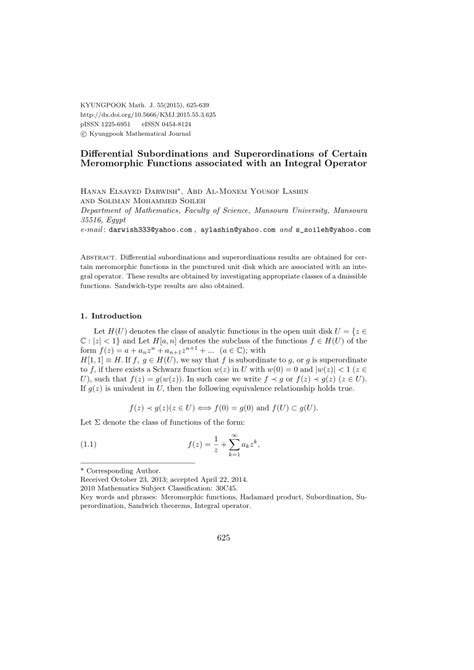 Pdf Differential Subordinations And Superordinations Of Certain Meromorphic Functions
