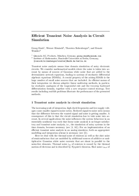 Pdf Efficient Transient Noise Analysis In Circuit Simulation