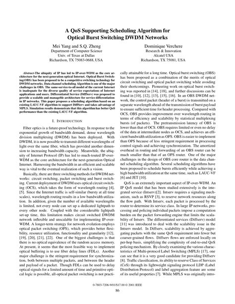 pdf a qos supporting scheduling algorithm for optical burst switching
