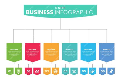 비즈니스 아바타 아이콘이 있는 비즈니스 조직도 6 옵션 또는 단계 벡터 그림 프리미엄 벡터