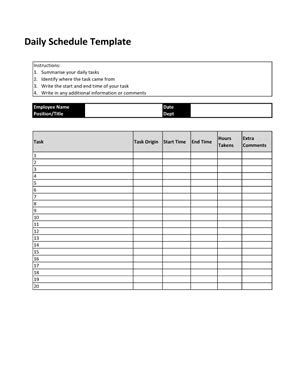 Daily Schedule Template Microsoft Excel Spreadsheet For Editing