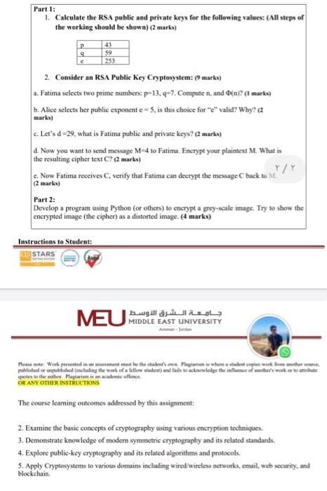 solved part 1 1 calculate the rsa public and private keys