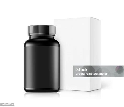 상자 모형 세트가 있는 사실적인 검은색 병 흰색 배경에 분리된 벡터 그림입니다 검은색에 대한 스톡 벡터 아트 및 기타 이미지 검은색 공란 병 Istock