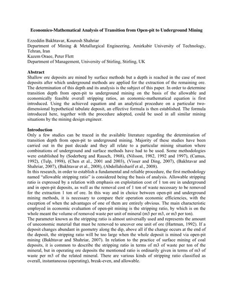 Pdf Economico Mathematical Analysis Of Transition From Open Pit To