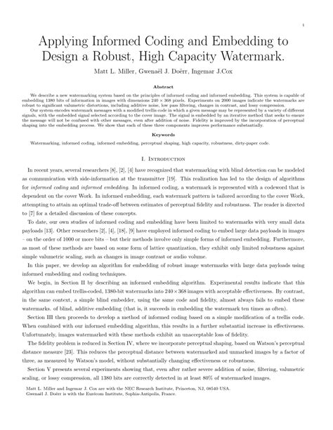 Pdf Applying Informed Coding And Embedding To Design A Robust High Capacity Watermark