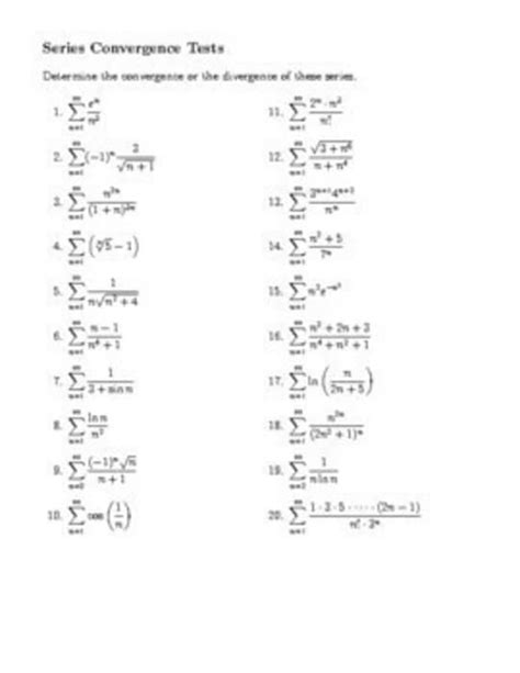 Calculus Worksheet Series Convergence Tests Questions Answers