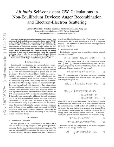 Pdf Ab Initio Self Consistent Gw Calculations In Non Equilibrium