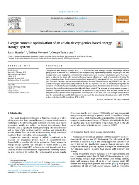 Pdf Exergoeconomic Optimization Of An Adiabatic Cryogenics Based Energy Storage System