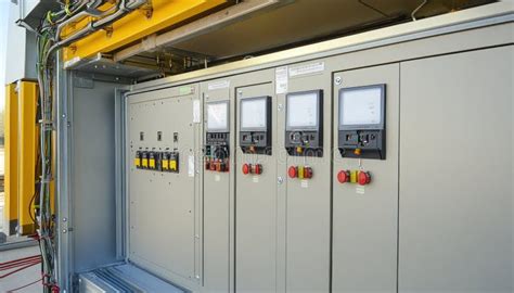 Electrical Cabinet Showing Control Panel With Buttons And Switches Displaying Information Stock