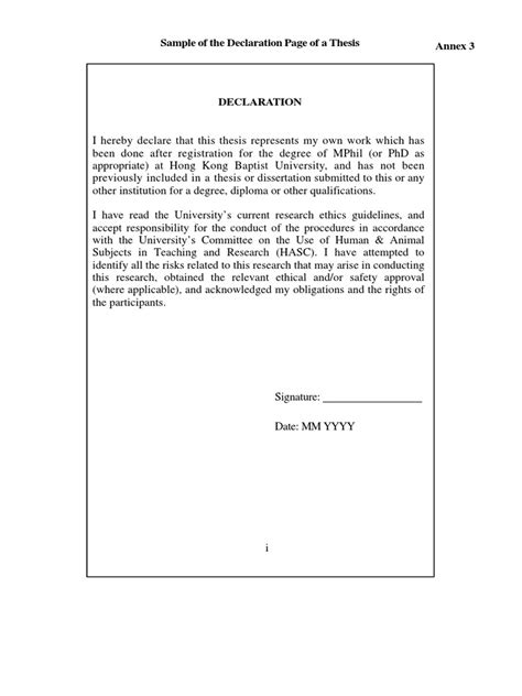 Sample Of The Declaration Page Of A Thesis Pdf Sample Of The Declaration Page Of A Thesis Pdf
