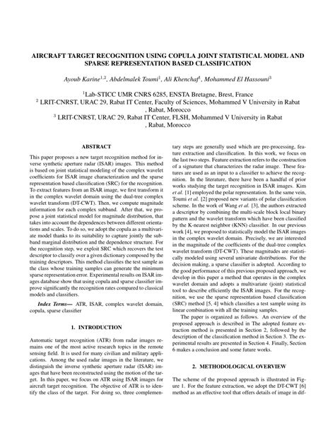 Pdf Aircraft Target Recognition Using Copula Joint Statistical Model