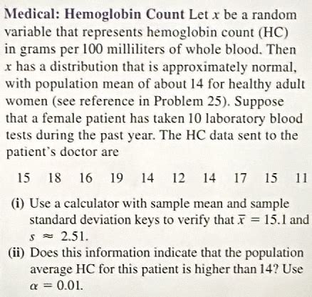 Medical Hemoglobin Count Let X Be A Random Variable That Represents