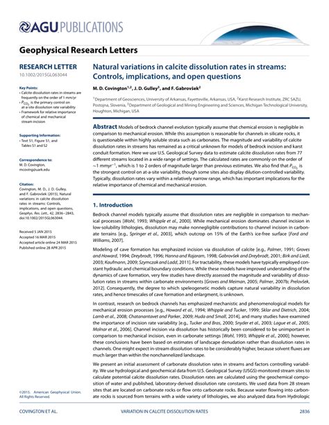 Pdf Natural Variations In Calcite Dissolution Rates In Streams Controls Implications And