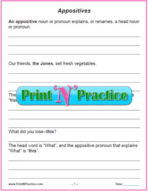 Appositives Worksheets