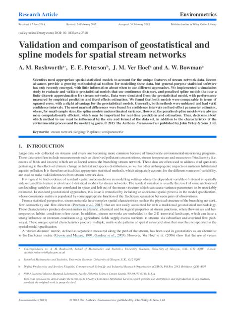 Pdf Validation And Comparison Of Geostatistical And Spline Models For Spatial Stream Networks