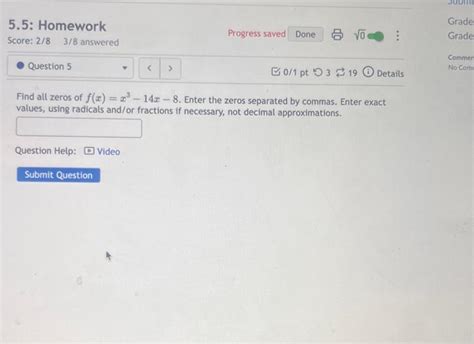Solved Find All Zeros Of F X X3−14x−8 Enter The Zeros