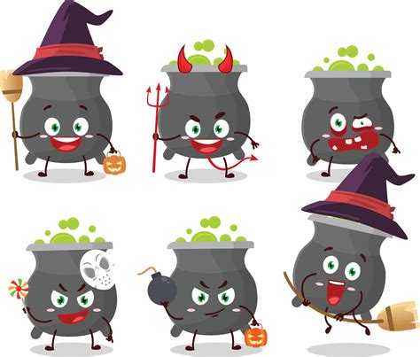 Halloween Expression Emoticons With Cartoon Character Of Cauldron 22214736 Vector Art At Vecteezy