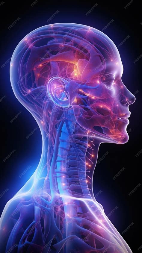 인간의 뇌 신호 딥 러닝 개념 인간의 머리와 뇌 빛나는 링크 매듭을 가진 뇌 뉴런 세포에 의해 생성된 다양한 종류의 파형 프리미엄 사진