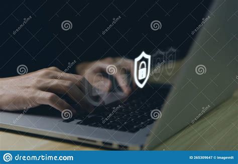 Businessman Using Laptop Showing Shield Icon With Lock Sign Computer Password Protection