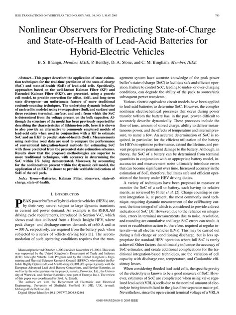 Pdf Nonlinear Observers For Predicting State Of Charge And State Of Health Of Lead Acid