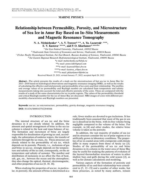 Pdf Relationship Between Permeability Porosity And Microstructure Of Sea Ice In Amur Bay
