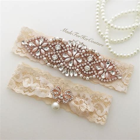 Rose Gold Wedding Garter Set Rose Gold Bridal Garter Set Rose Gold