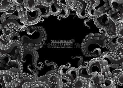 Futuristic Background With Black And White Tentacles Of An Octopus