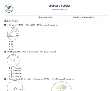 Circles Class 9 Worksheet With Solutions Including Mcqs