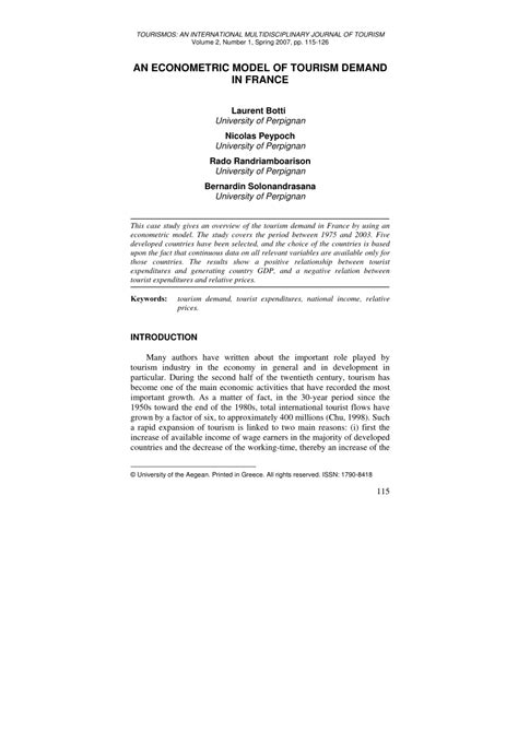 Pdf An Econometric Model Of Tourism Demand In France