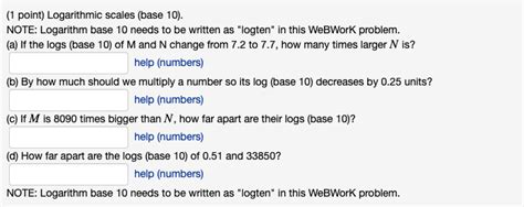 Solved 1 Point Logarithmic Scales Base 10 Note