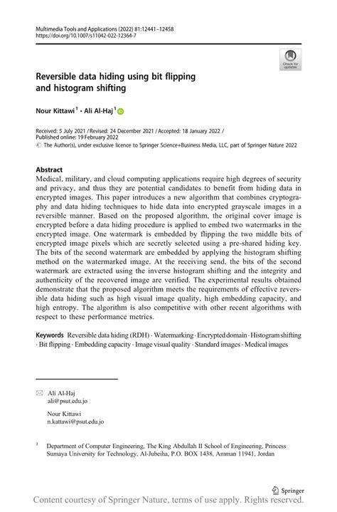 Reversible Data Hiding Using Bit Flipping And Histogram Shifting Request Pdf