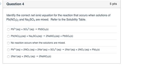 Solved Question Pts Identify The Correct Net Ionic Chegg