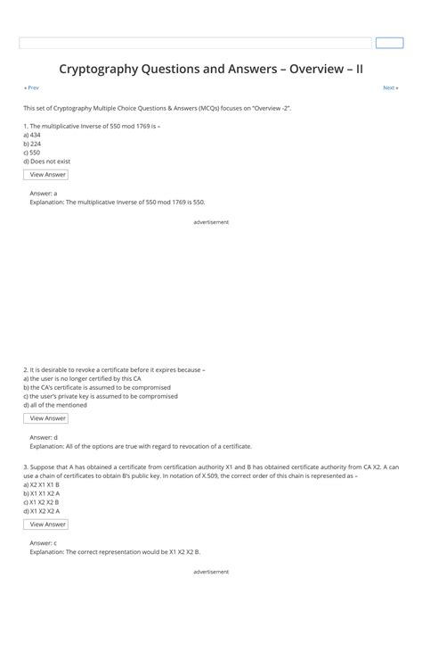 Cryptography Mcq Questions And Answer « Prev Next Cryptography Questions And Answers