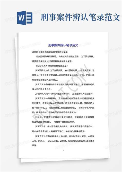 刑事案件辨认笔录范文Word模板下载 编号lmnmorwz 熊猫办公
