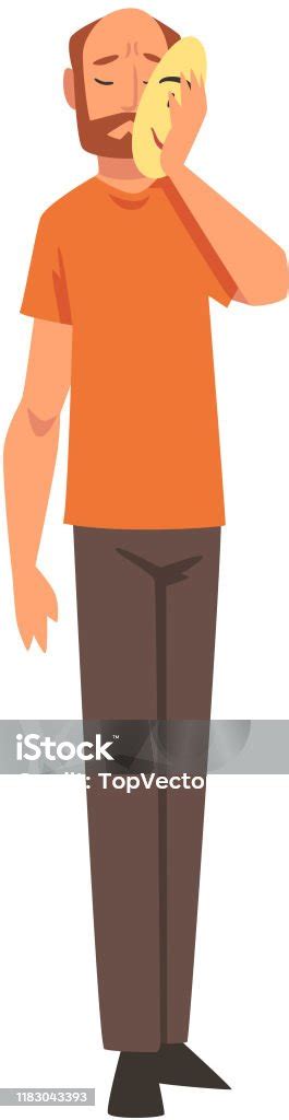 수염이 있는 남자 마스크로 얼굴을 가리고 사회적 요구 사항 벡터 일러스트레이션에 부합하기 위해 자신의 자연스러운 성격 또는 개성을 숨기는 사람 개념에 대한 스톡 벡터 아트