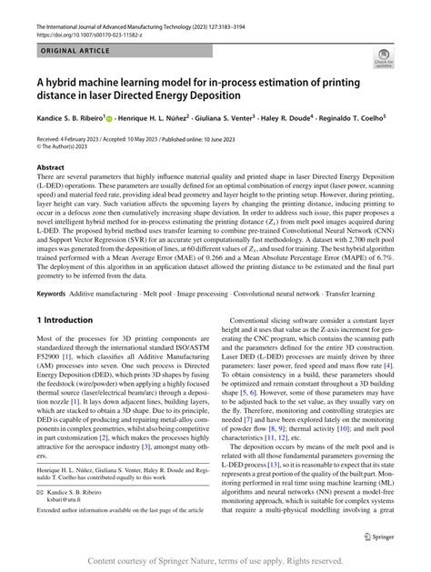 Pdf A Hybrid Machine Learning Model For In Process Estimation Of Printing Distance In Laser