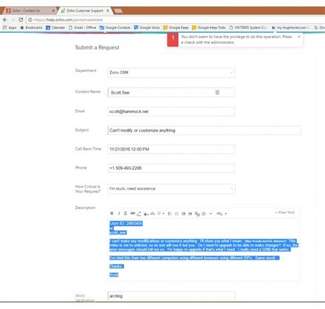 Zoho Gives Me Error Messages For Just About Everything Website
