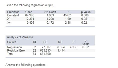 given the following regression output predictor