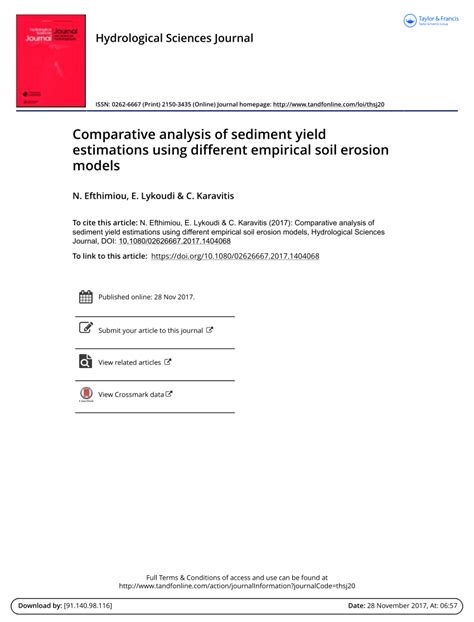 PDF Comparative Analysis Of Sediment Yield Estimations Using Different Empirical Soil Erosion