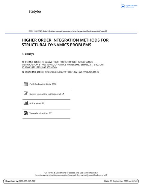 Pdf Higher Order Integration Methods For Structural Dynamics Problems