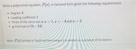 Solved Write A Polynomial Equation P X In Factored Form Chegg