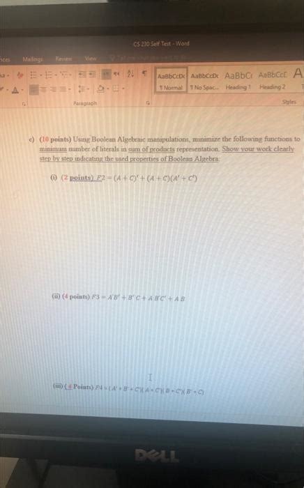 Solved C 10 Points Usiny Boolean Algebraic Manipulations