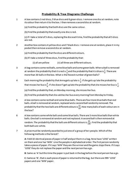 Probability And Tree Diagrams Challenging Questions Pdf Probability And Tree Diagrams Challenging Questions Pdf