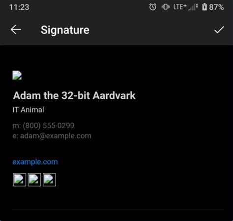 how to add a pro email signature in outlook for android