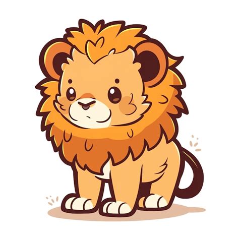 귀여운 만화 사자 ⁇ 색 배경에 고립된 ⁇ 터 일러스트레이션 프리미엄 벡터